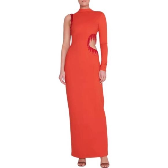 STAUD | Dresses | Staud Kirsten Onesleeve Maxi Dress In Fire Red Worn ...